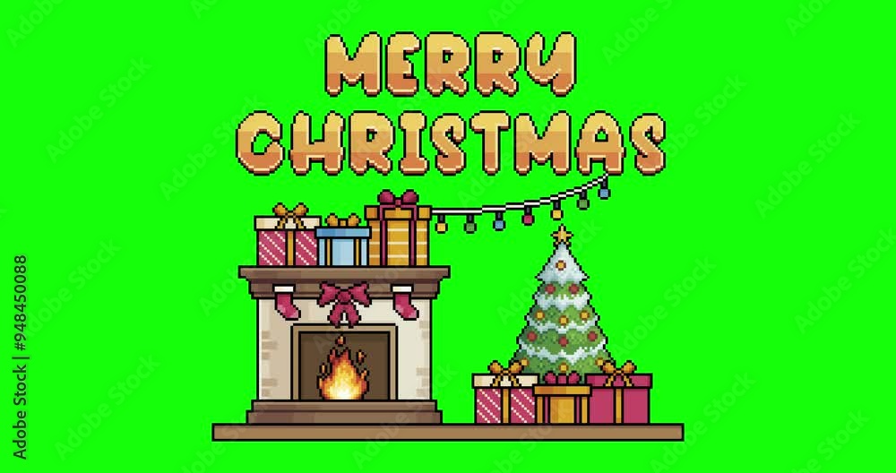 Animation of a Christmas tree, lit fireplace, blinking lights and the ...