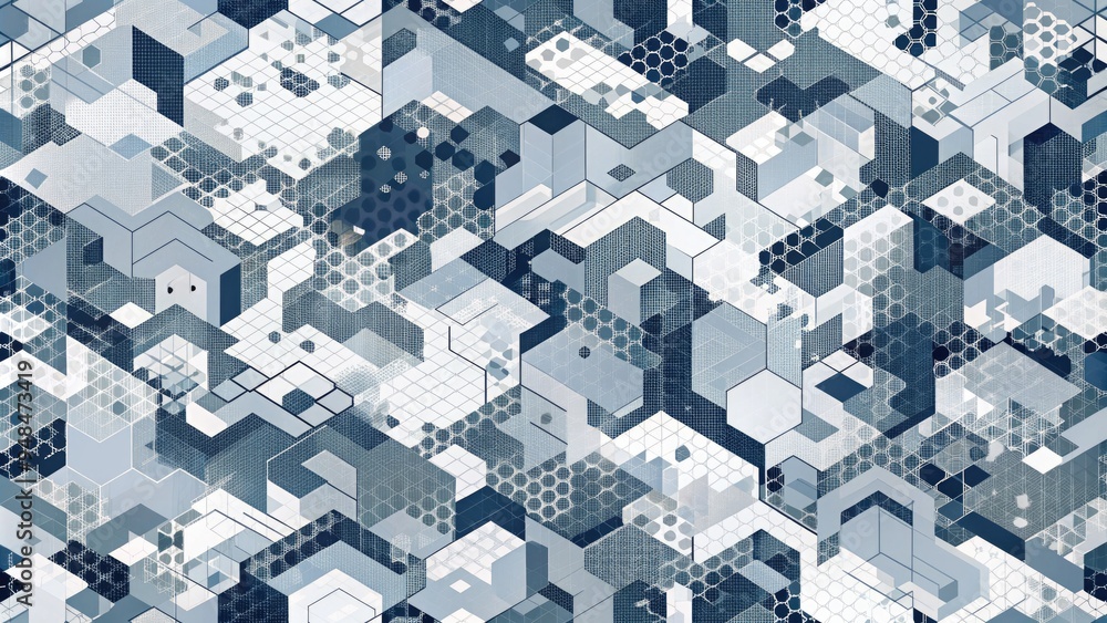 High-tech digital camouflage pattern featuring white and gray geometric ...