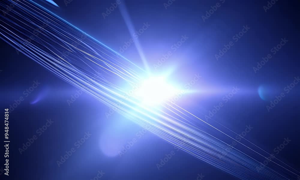 glowing blue light ray trail moving smoothly across a black background, leaving a faint ...