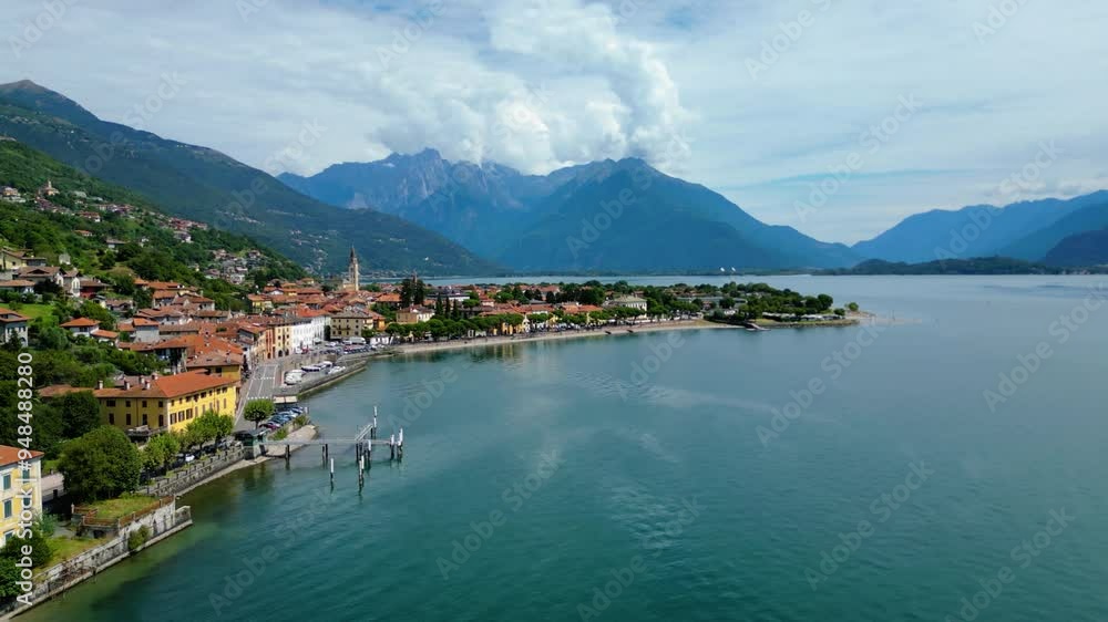 An aerial view of Domaso, a beautiful village nestled on the shores of ...