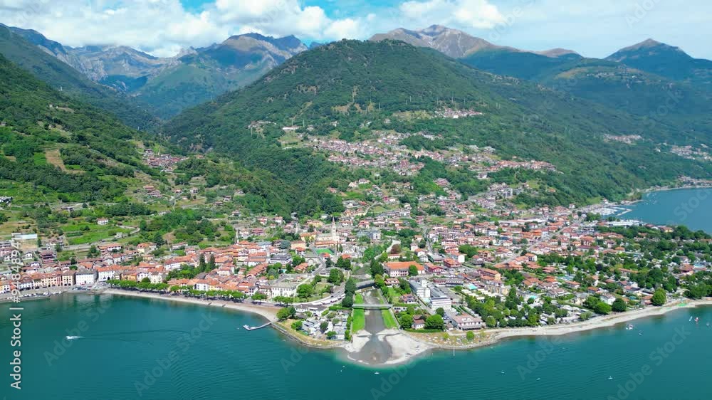 An aerial view of Domaso, a beautiful village nestled on the shores of ...
