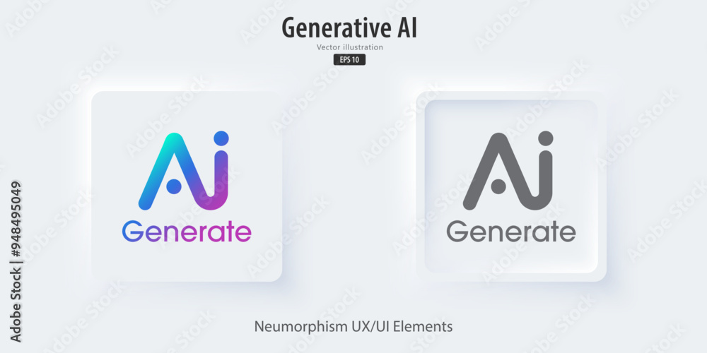 Generate AI icon. A set of 3D buttons active and inactive with icon ...