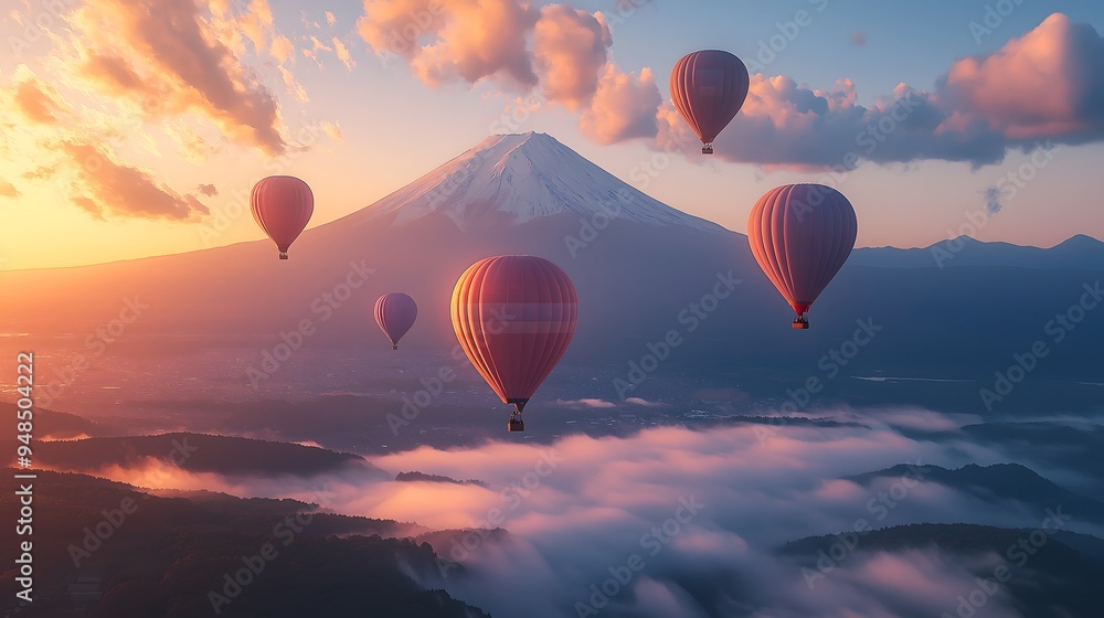 Hot air balloons floating above Mt. Fuji, offering a breathtaking ...