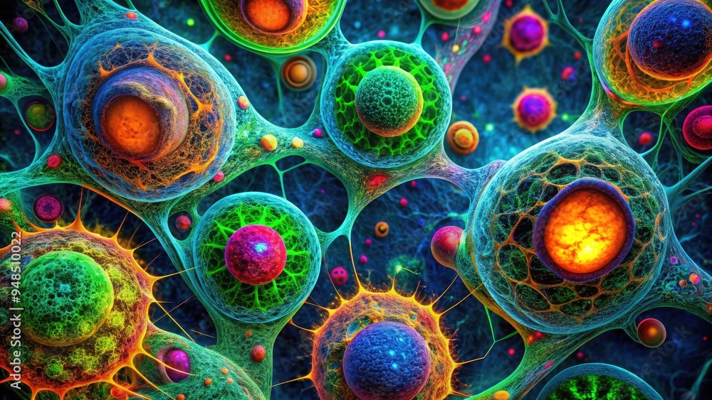 Microscopic view of cellular structures, illustrating advanced ...