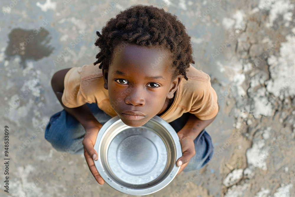Problems of hunger and lack of food in African countries. Small school ...