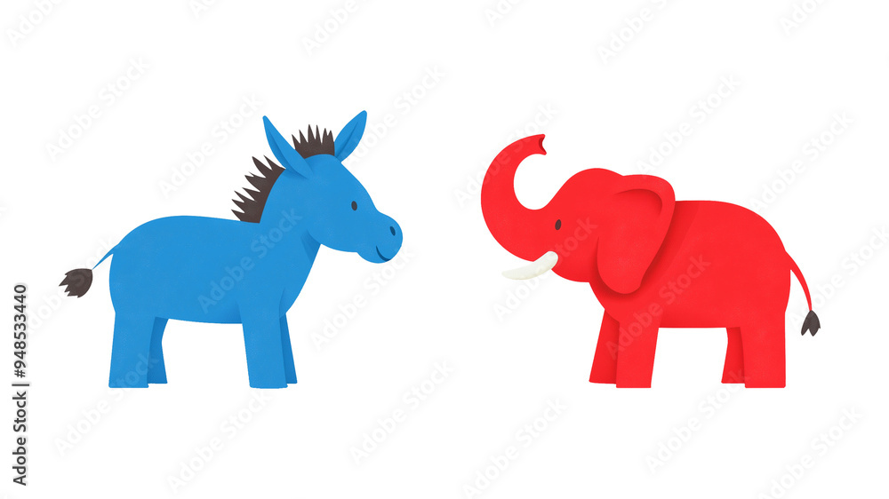 Blue donkey and red elephant cute mascot cartoon illustration, democrat ...