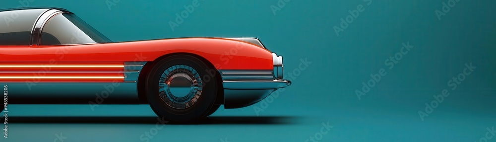 Retro-futuristic time machine with chrome accents and neon lights ...