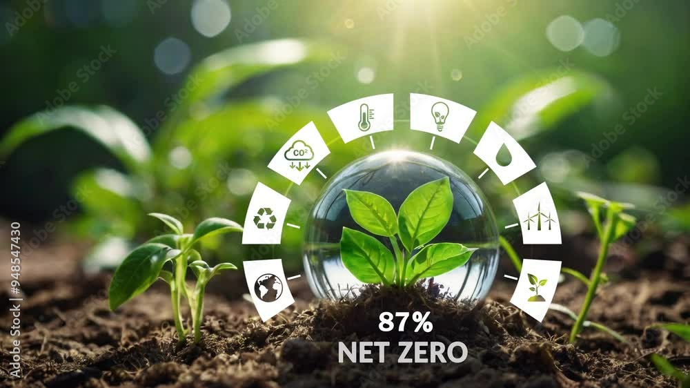 Digital dashboard of CO2 level gauge percentage drop down to 0. Net ...