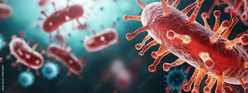 A close-up of a human skin surface, with beneficial bacteria and ...