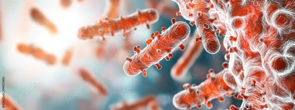 A close-up of a human skin surface, with beneficial bacteria and ...