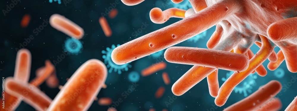 A close-up of a human skin surface, with beneficial bacteria and ...