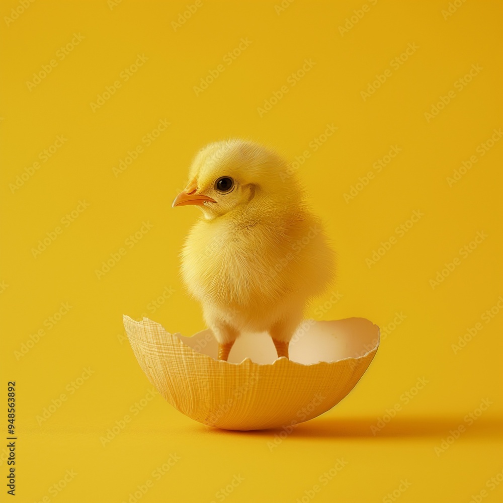 An adorable little chick breaks free from its shell, surrounded by ...