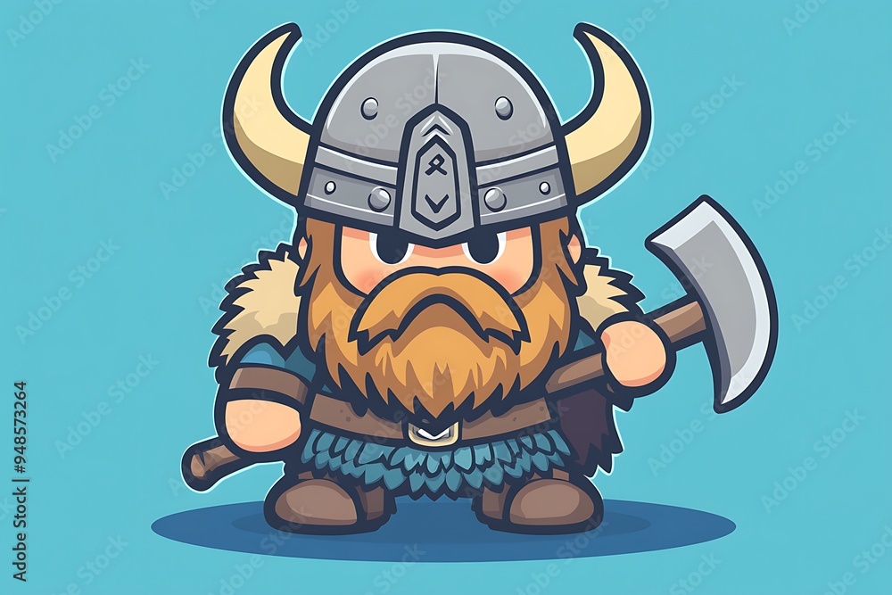 Brave Chibi Viking Chieftain Sticker Design on Cold Blue Background ...