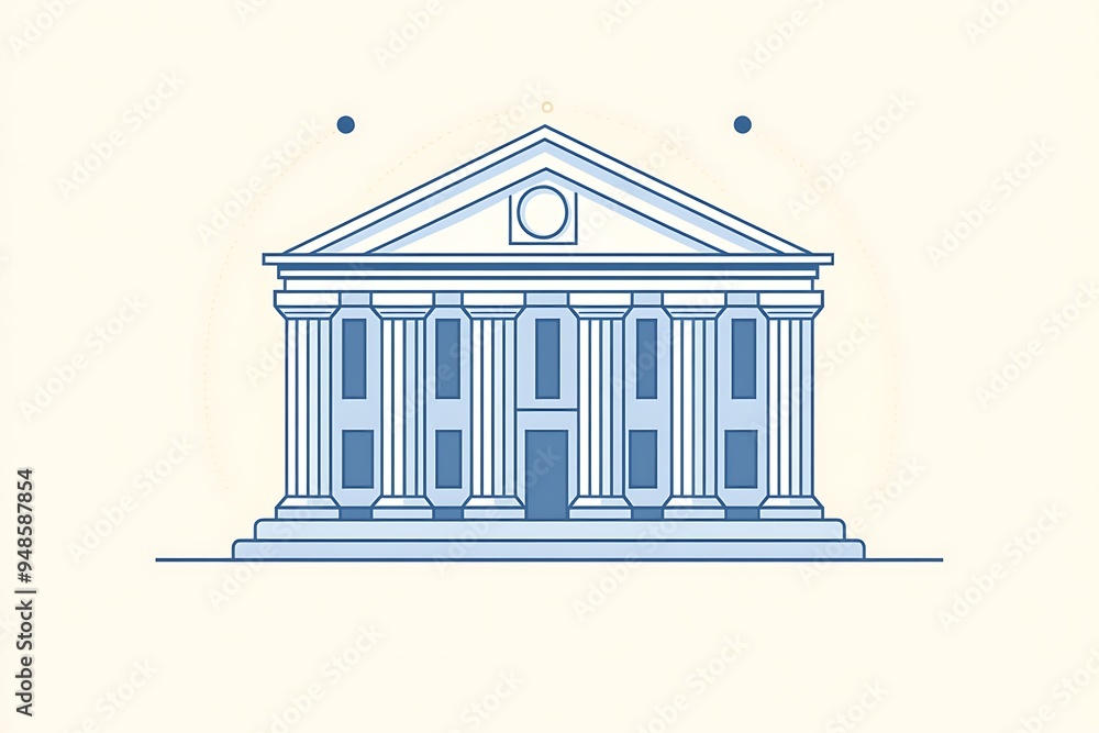 Modern Vector Bank Building Icon with Clean Lines and Light Blue ...