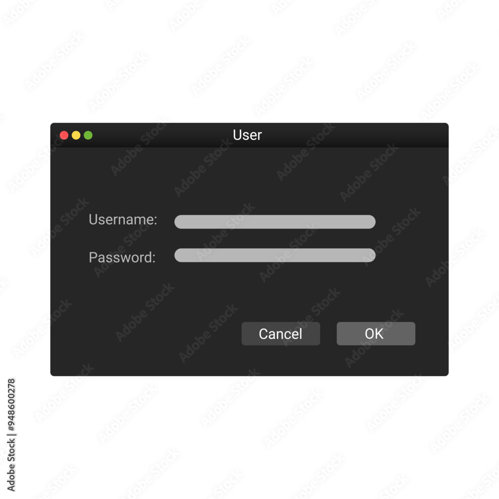 User interface panel with password in modern style with black colors ...