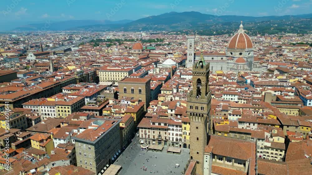 An aerial view of Florence, Italy, captured by a drone, highlighting ...