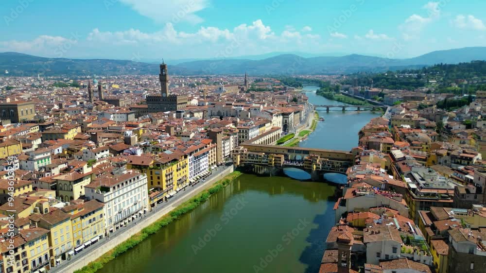 An aerial view of Florence, Italy, captured by a drone, highlighting ...