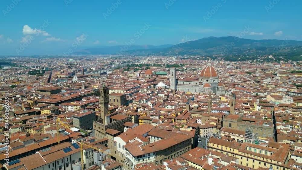 An aerial view of Florence, Italy, captured by a drone, highlighting ...