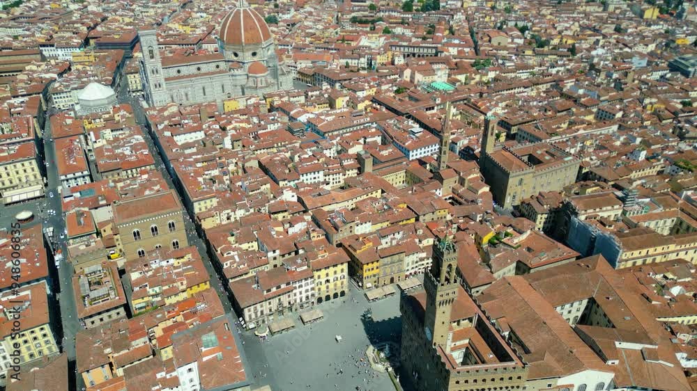 An aerial view of Florence, Italy, captured by a drone, highlighting ...