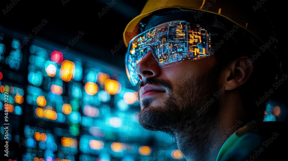 Industrial Visionary: A rugged engineer sporting futuristic AR glasses ...