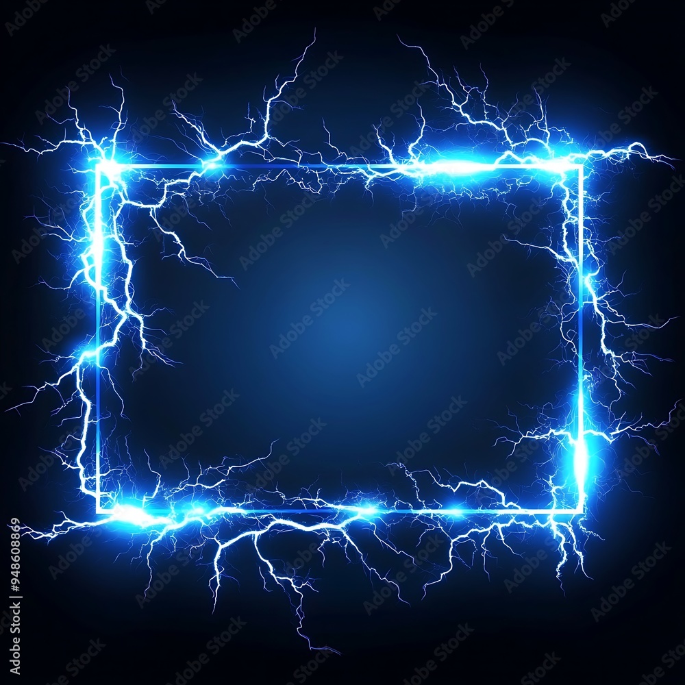 Lightning frames, blue electric borders of rectangular and square ...