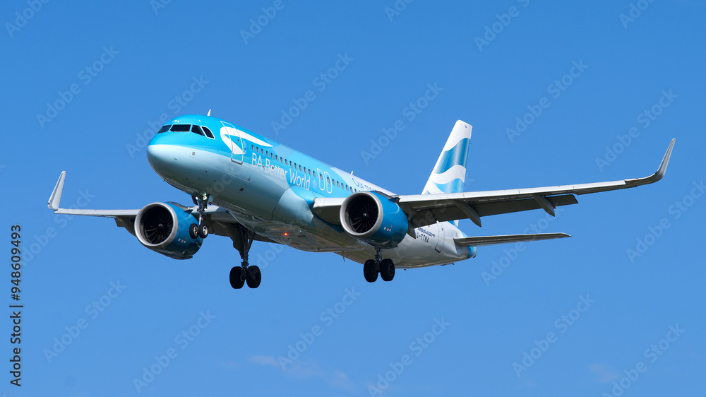 British Airways Airbus A320 Neo with a blue Better World livery landing ...