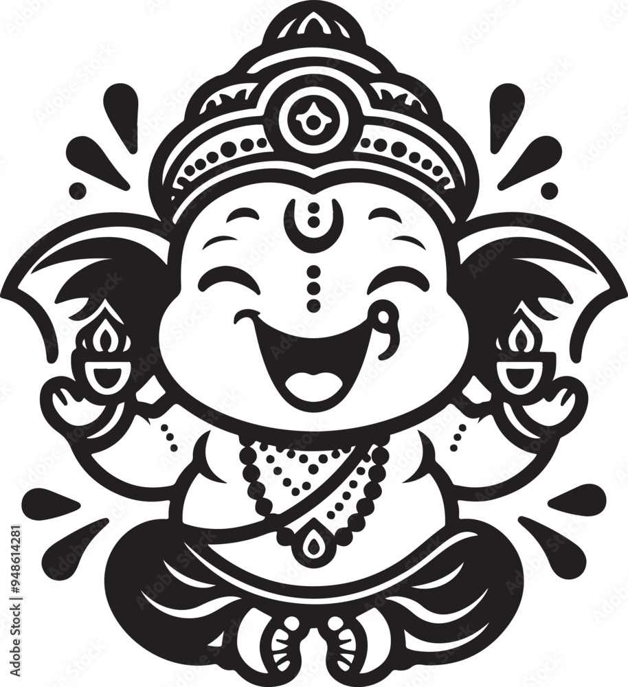 Indian God Ganapati Simple 2D Cute Single Characters with Silhouette ...