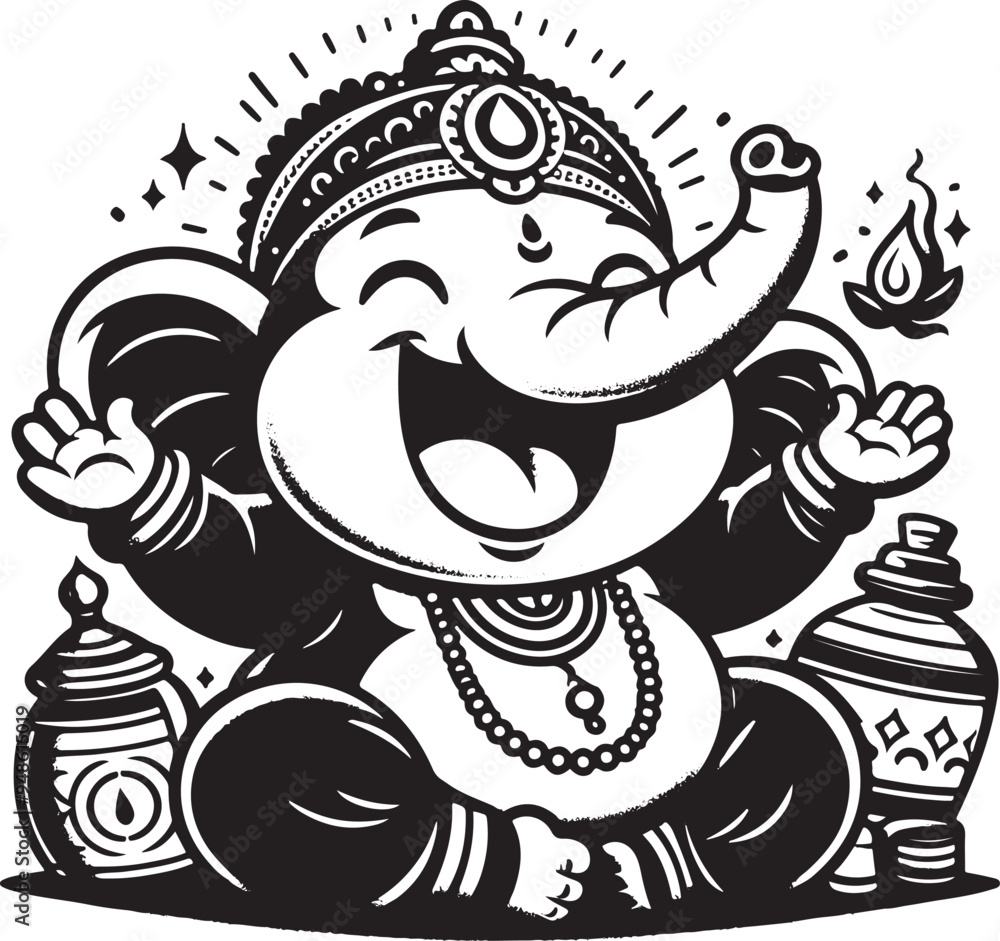 Indian God Ganapati Simple 2D Cute Single Characters with Silhouette ...