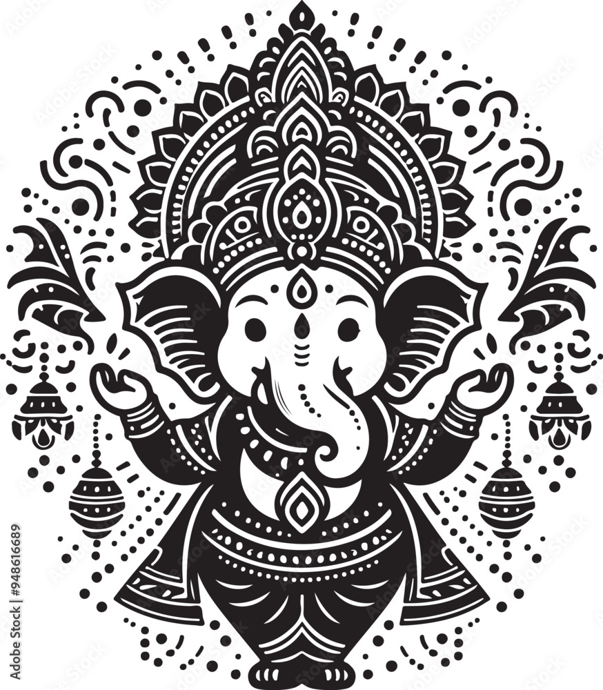 Indian God Ganapati Simple 2D Cute Single Characters with Silhouette ...