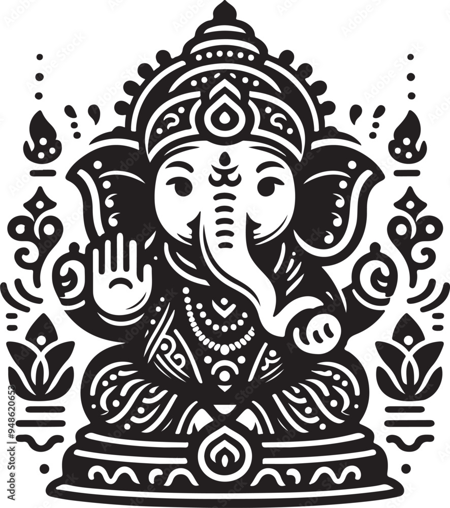 Indian God Ganapati Simple 2D Cute Single Characters with Silhouette ...