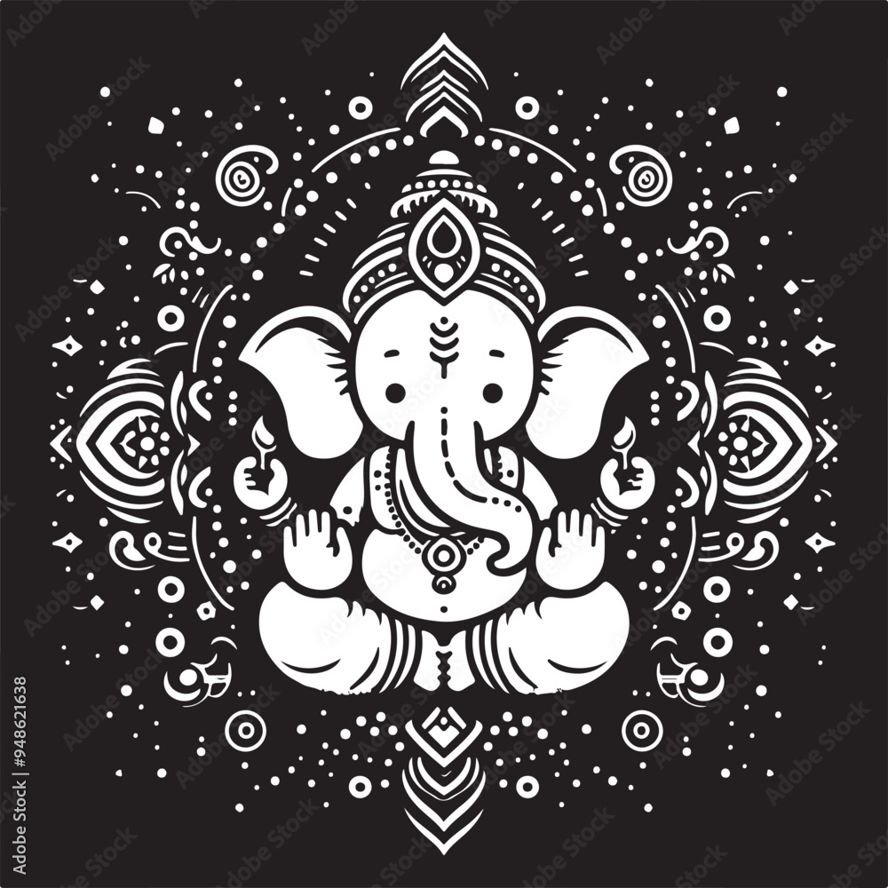 Indian God Ganapati Simple 2D Cute Single Characters with Silhouette ...