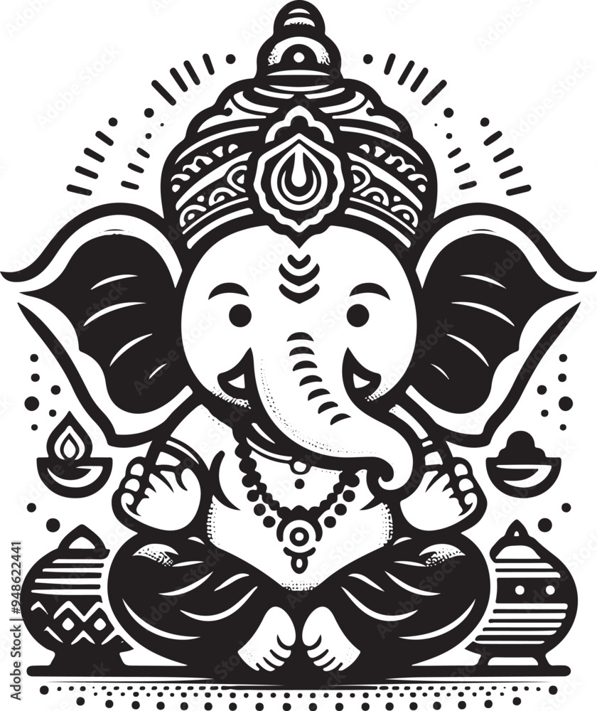 Indian God Ganapati Simple 2D Cute Single Characters with Silhouette ...