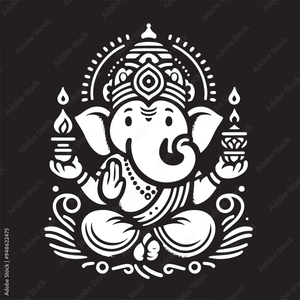 Indian God Ganapati Simple 2D Cute Single Characters with Silhouette ...