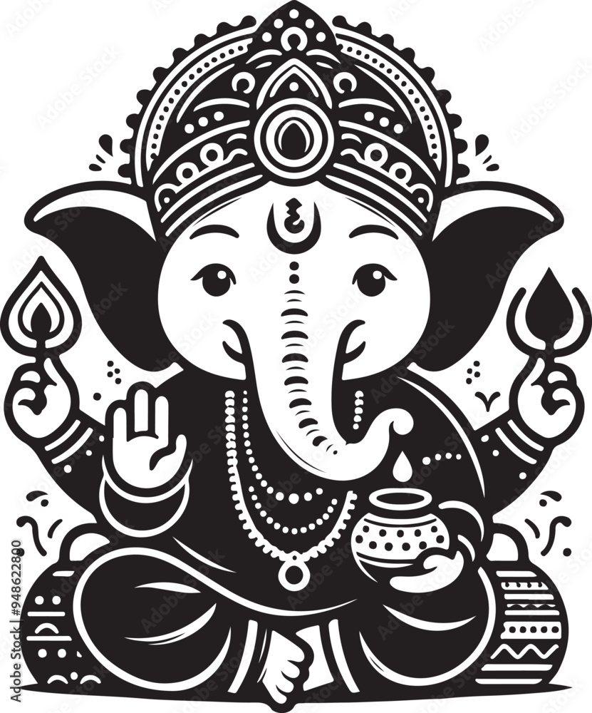 Indian God Ganapati Simple 2D Cute Single Characters with Silhouette ...