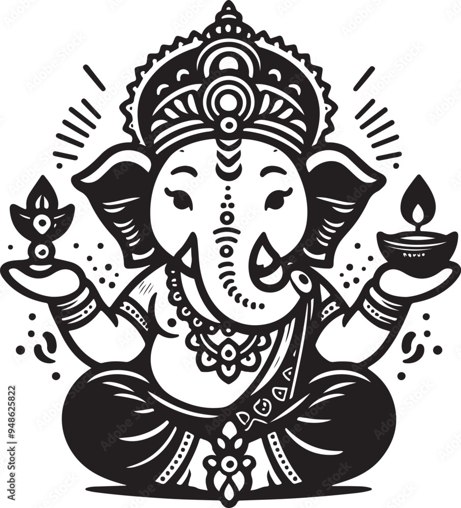 Indian God Ganapati Simple 2D Cute Single Characters with Silhouette ...