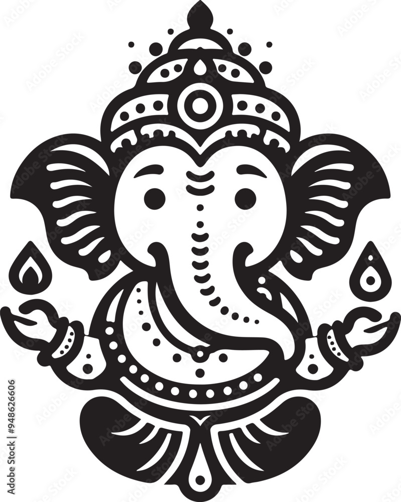 Indian God Ganapati Simple 2D Cute Single Characters with Silhouette ...