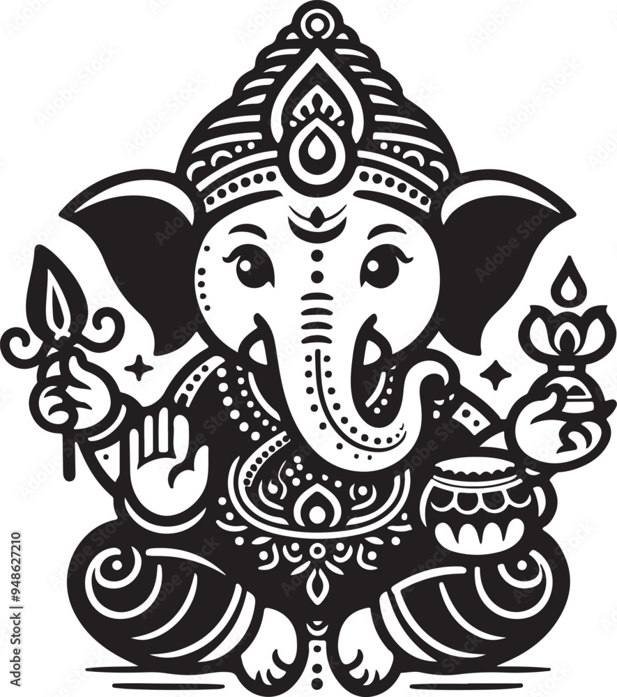 Indian God Ganapati Simple 2D Cute Single Characters with Silhouette ...
