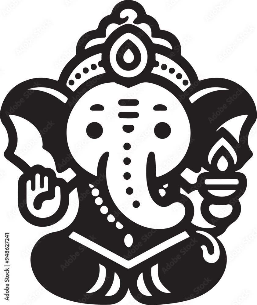 Indian God Ganapati Simple 2D Cute Single Characters with Silhouette ...