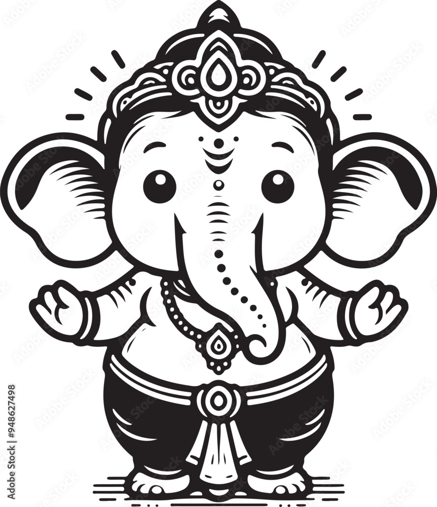 Indian God Ganapati Simple 2D Cute Single Characters with Silhouette ...