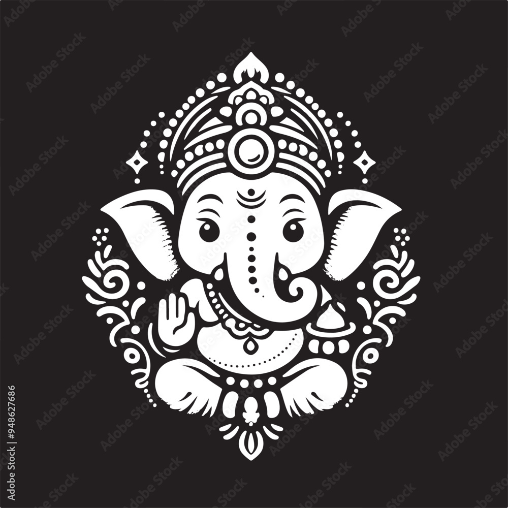 Indian God Ganapati Simple 2D Cute Single Characters with Silhouette ...