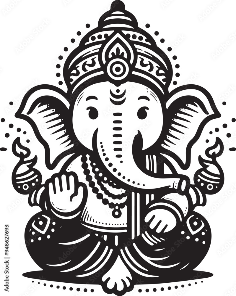 Indian God Ganapati Simple 2D Cute Single Characters with Silhouette ...