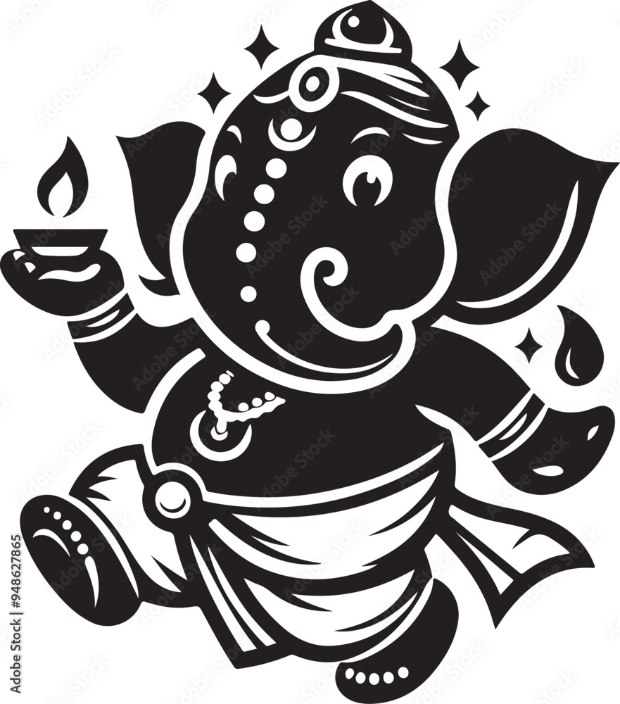 Indian God Ganapati Simple 2D Cute Single Characters with Silhouette ...
