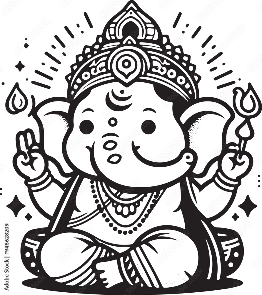 Indian God Ganapati Simple 2D Cute Single Characters with Silhouette ...
