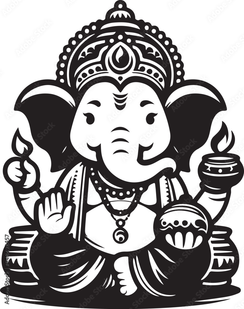 Indian God Ganapati Simple 2D Cute Single Characters with Silhouette ...