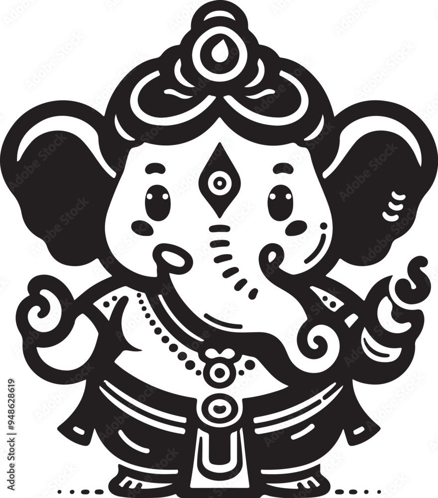 Indian God Ganapati Simple 2D Cute Single Characters with Silhouette ...