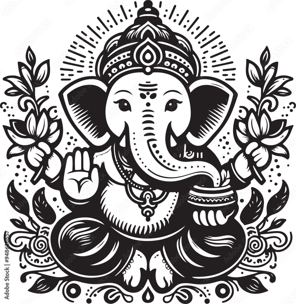 Indian God Ganapati Simple 2D Cute Single Characters with Silhouette ...