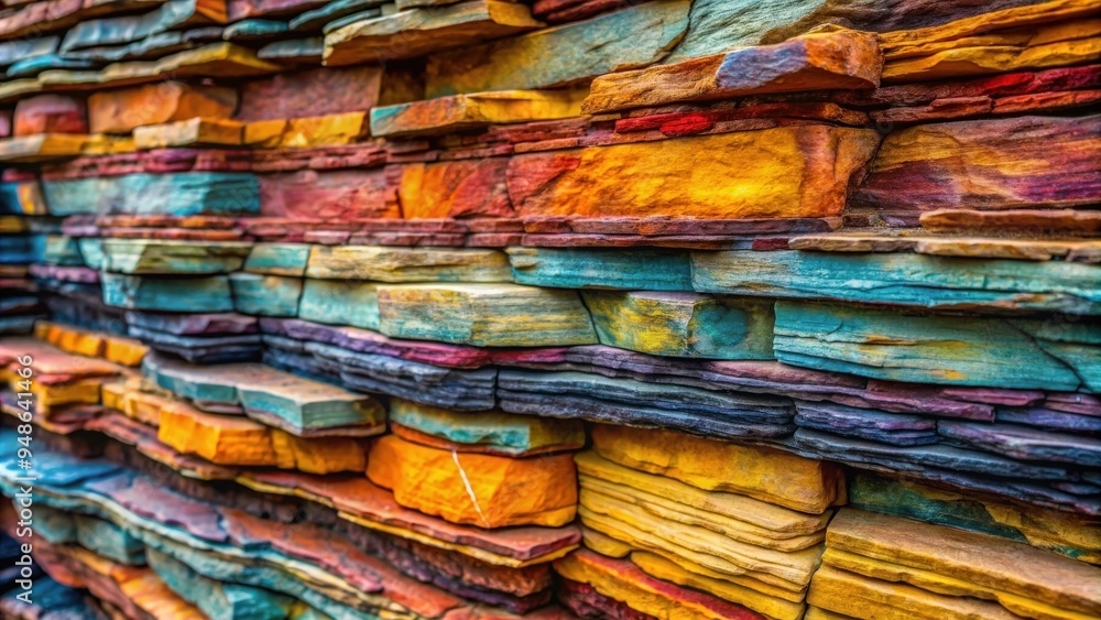 Colorful rock layers stacked over time, creating a fascinating texture ...