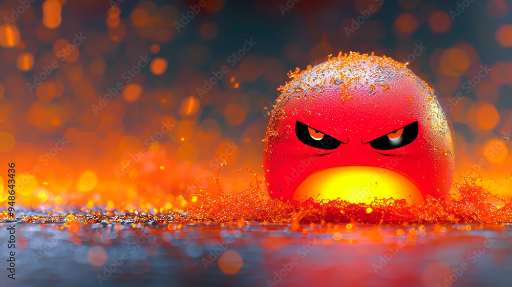 Angry Red Emoji Ball in Fiery Liquid: Intense Emotion and Energy ...