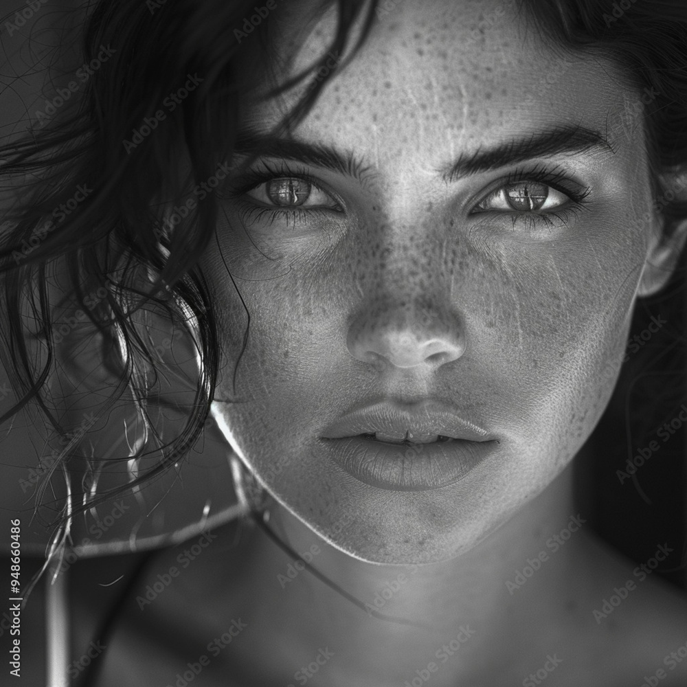 Woman with an expression of determination, jaw set and eyes focused: A ...