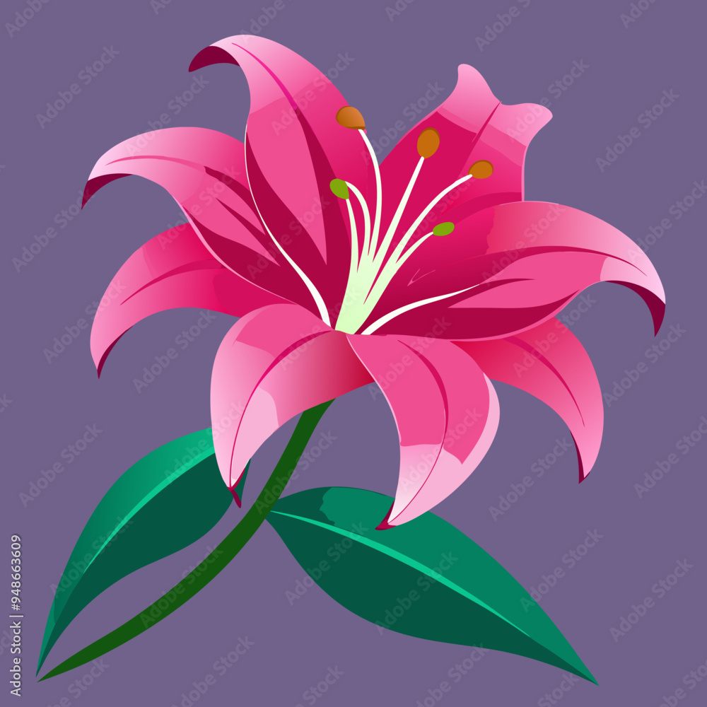 Realistic flowers of lily in shocking pin vector illustration Stock ...